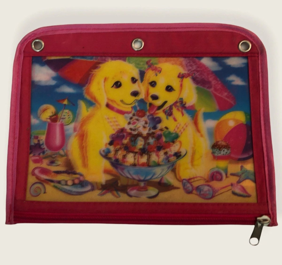 Lisa Frank Casey & Candy Pencil Pals Case Bag 3 Ring Zipper Pouch Pupp ...